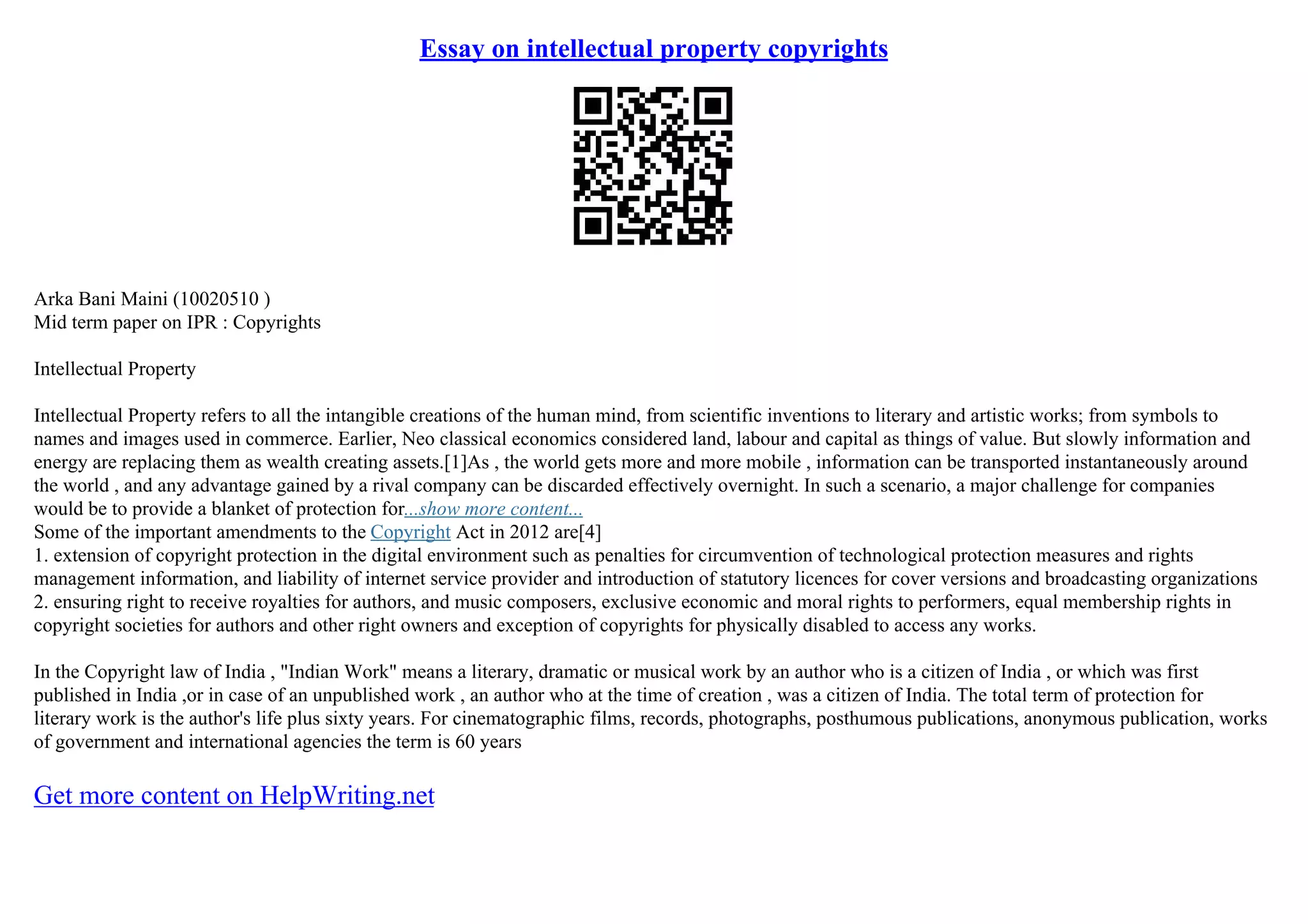 Essay On Intellectual Property Copyrights | PPT