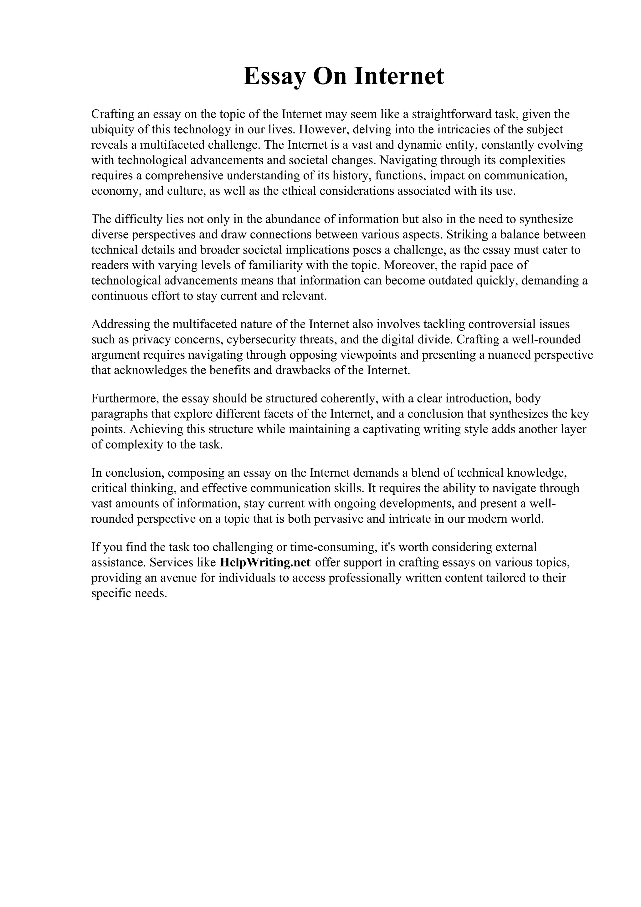 Essay On Internet. Advantages and Disadvantages of Internet Essay | PDF