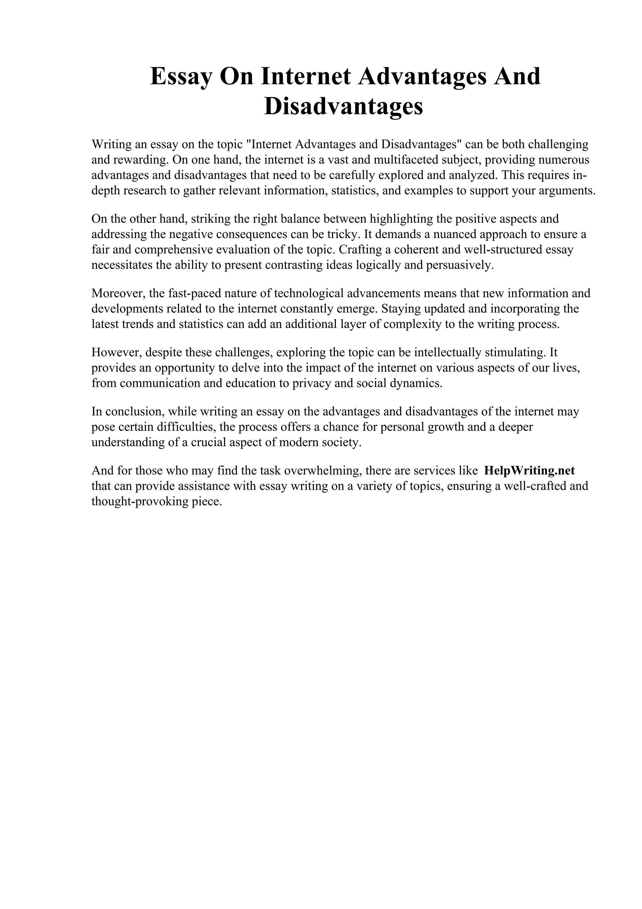 Essay On Internet Advantages And Disadvantages | PDF