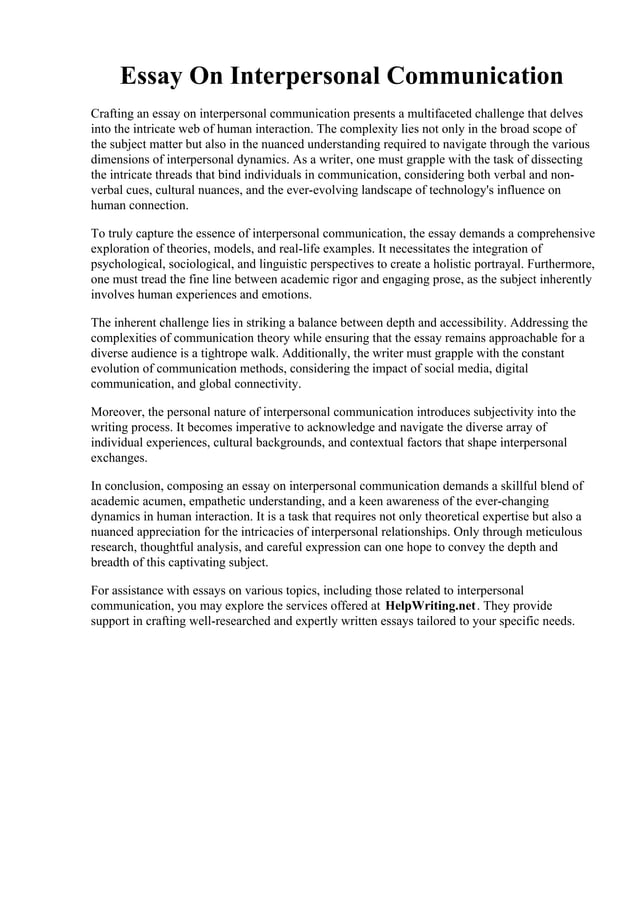 Essay On Interpersonal Communication. Interpersonal Communication Reflection Paper 2 Assignment ...