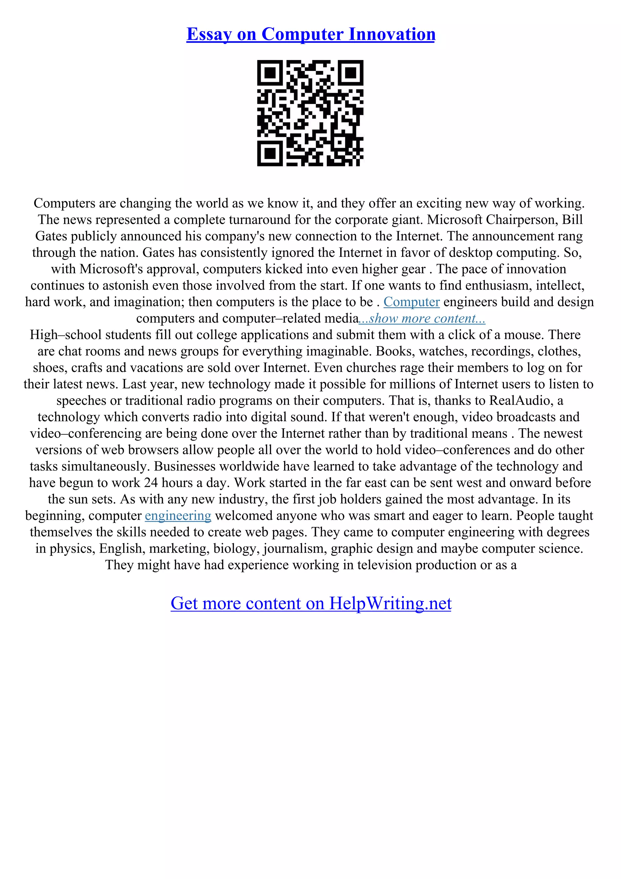 Essay On Invention Of Computer | PDF | Internet for Beginners | Internet