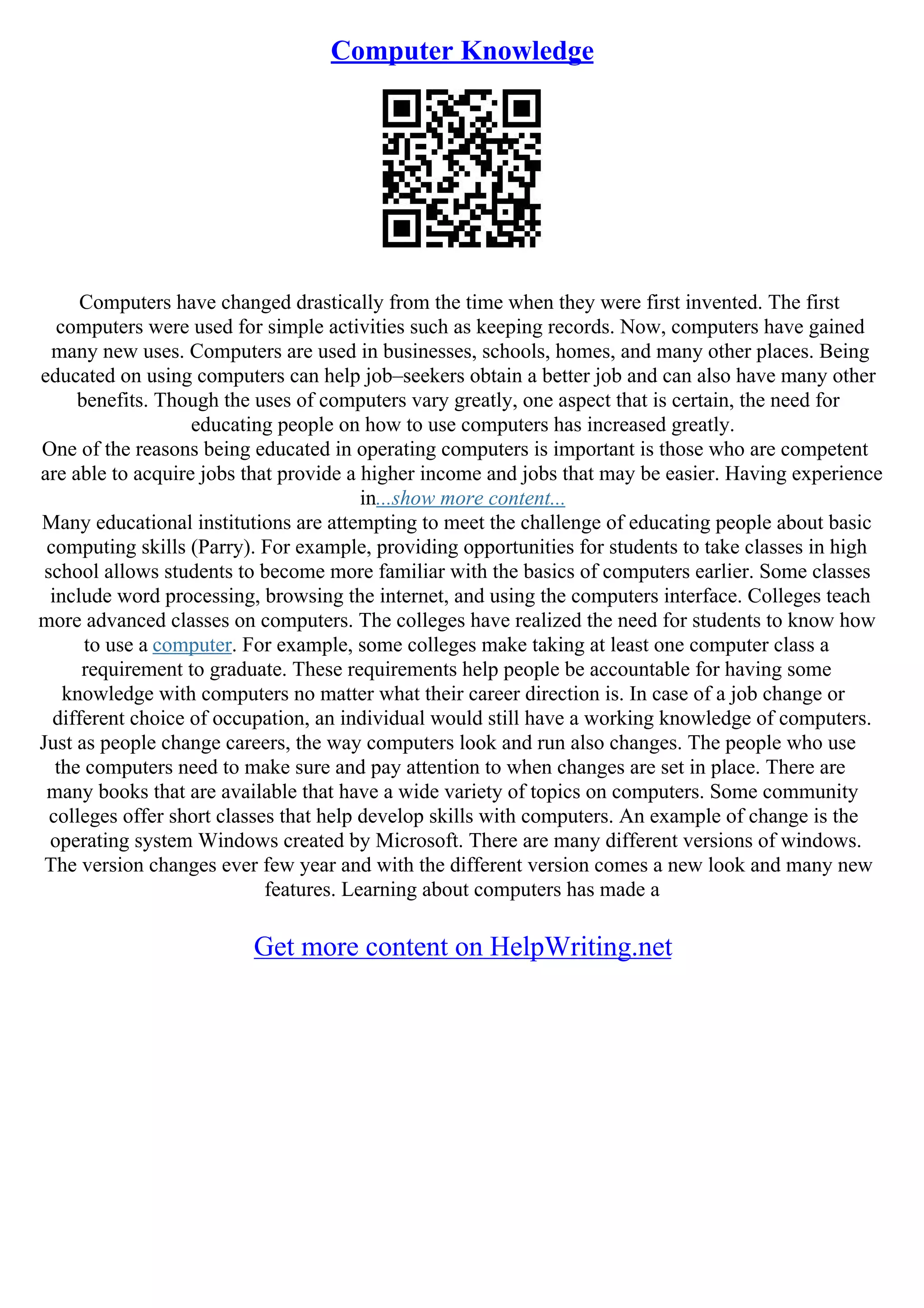 Essay On Invention Of Computer | PDF | Internet for Beginners | Internet