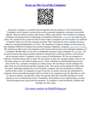 Essay On Invention Of Computer | PDF | Internet for Beginners | Internet