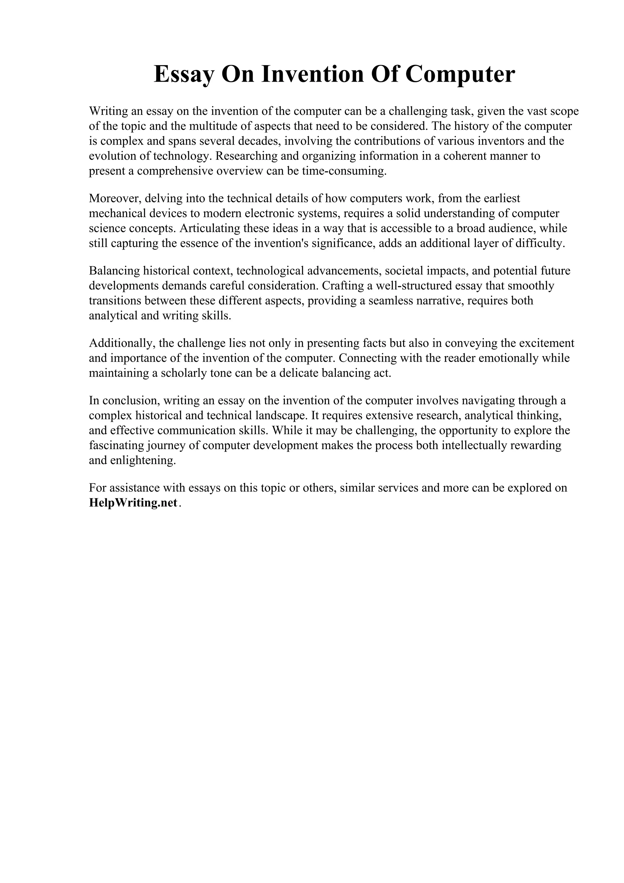 Essay On Invention Of Computer | PDF