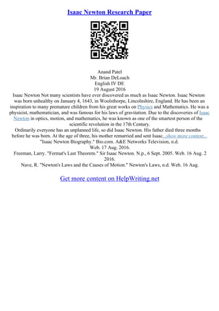 Essay On Isaac Newton | PDF
