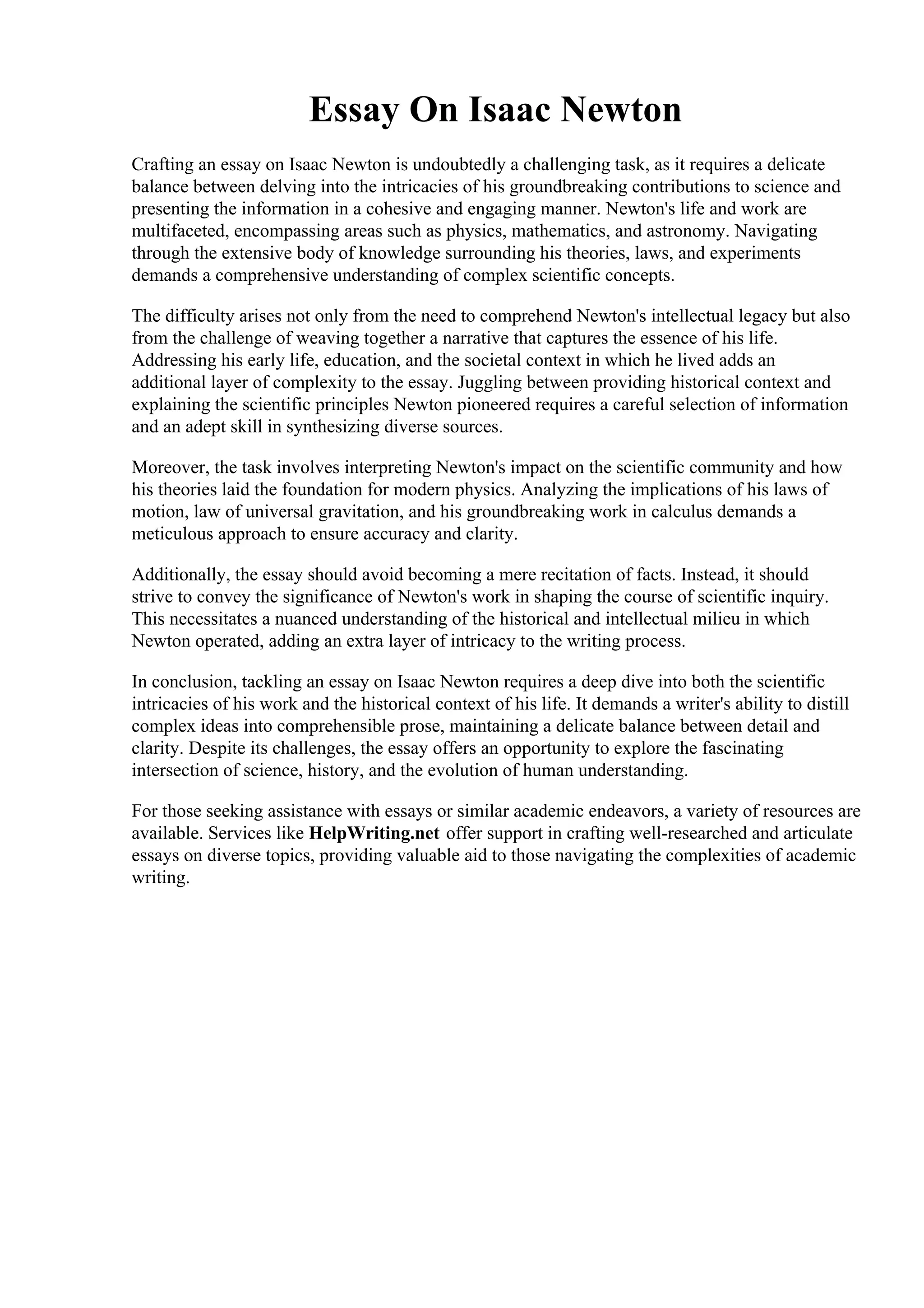 Essay On Isaac Newton. 10 lines Essay on Isaac Newton Isaac Newton ...