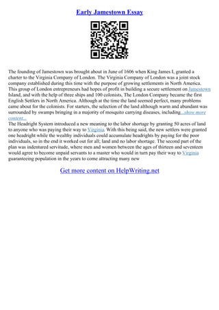 Essay On Jamestown | PDF