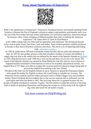Essay On Jamestown | PDF