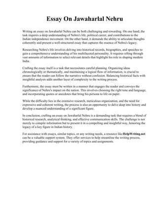 Essay On Jawaharlal Nehru | PDF