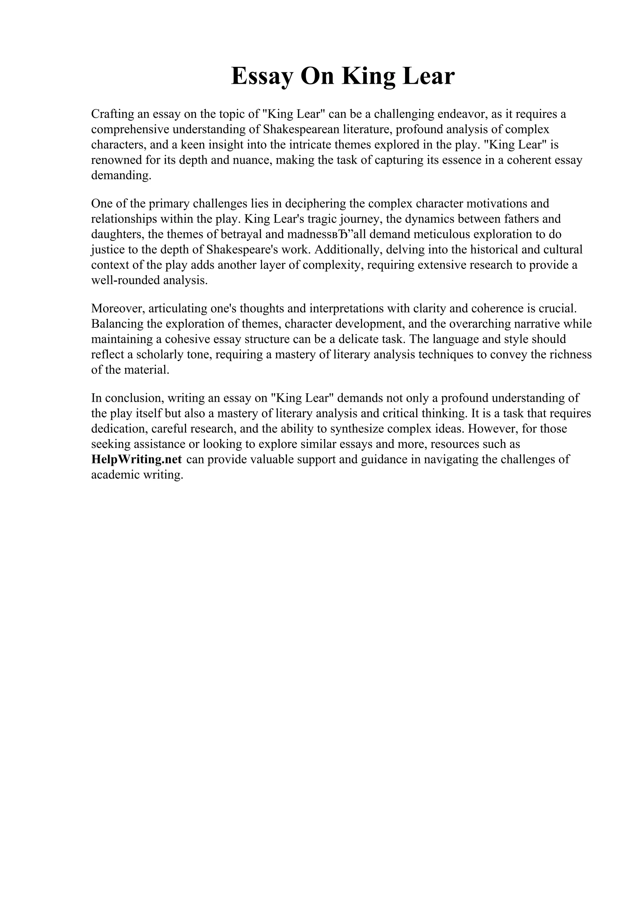 Essay On King Lear | PDF