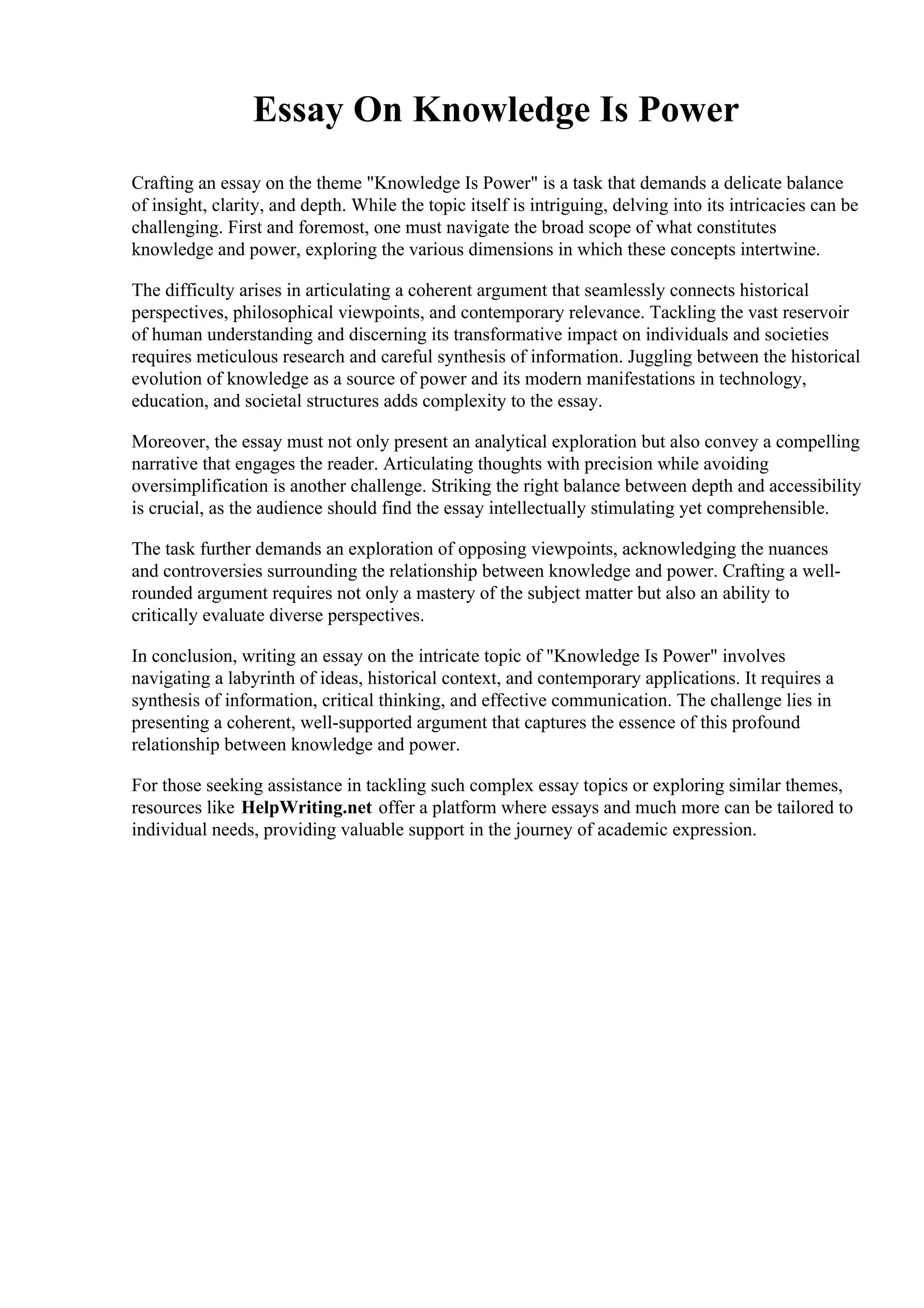Essay On Knowledge Is Power. State Technical College of Missouri | PDF