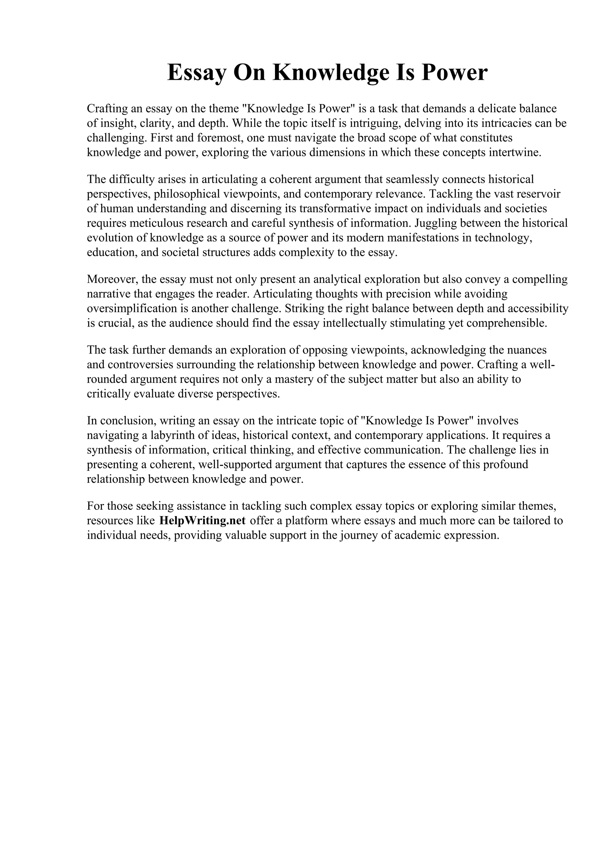 Essay On Knowledge Is Power. Essay on Knowledge is Power for all Class ...