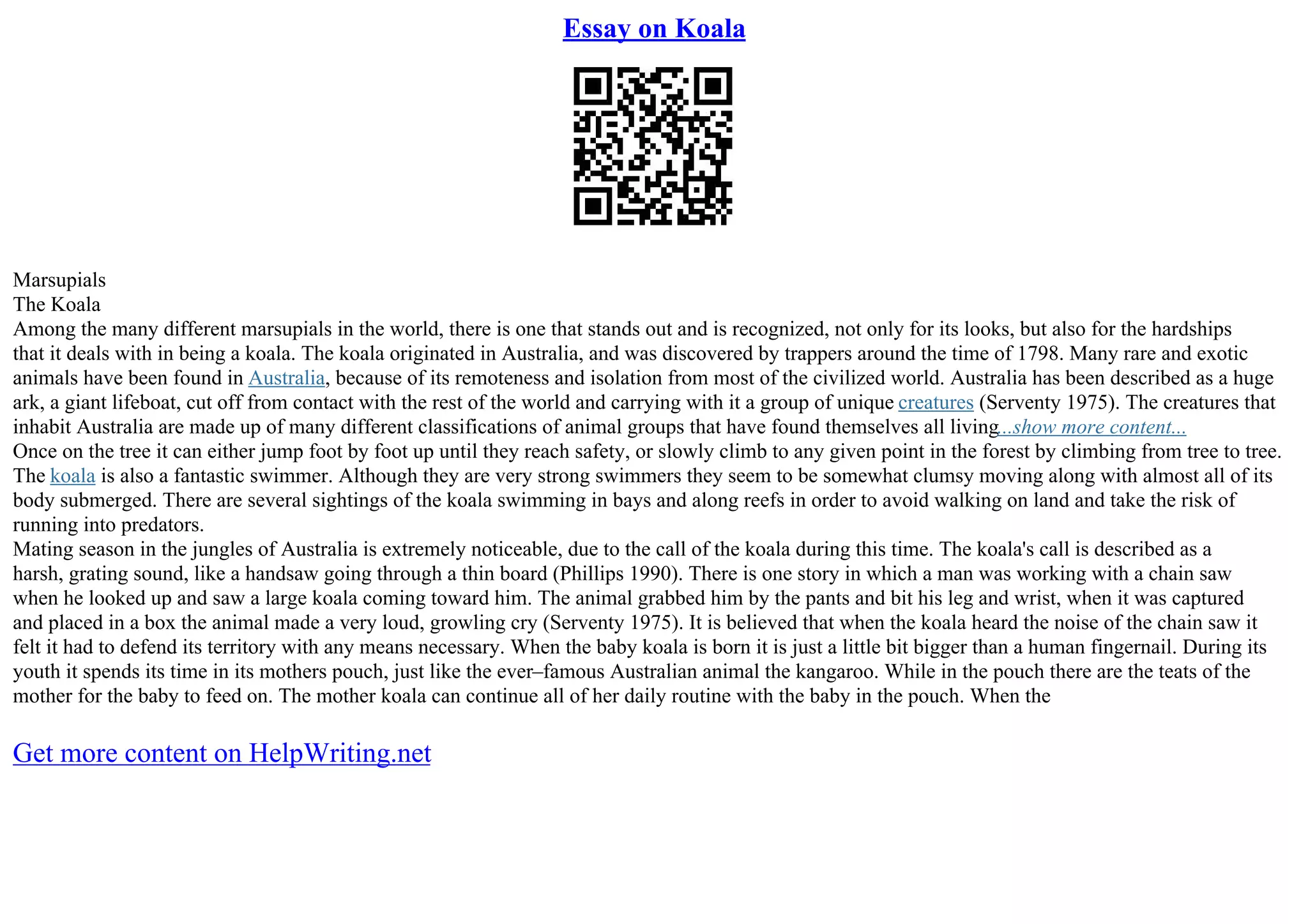 Essay On Koala | PDF