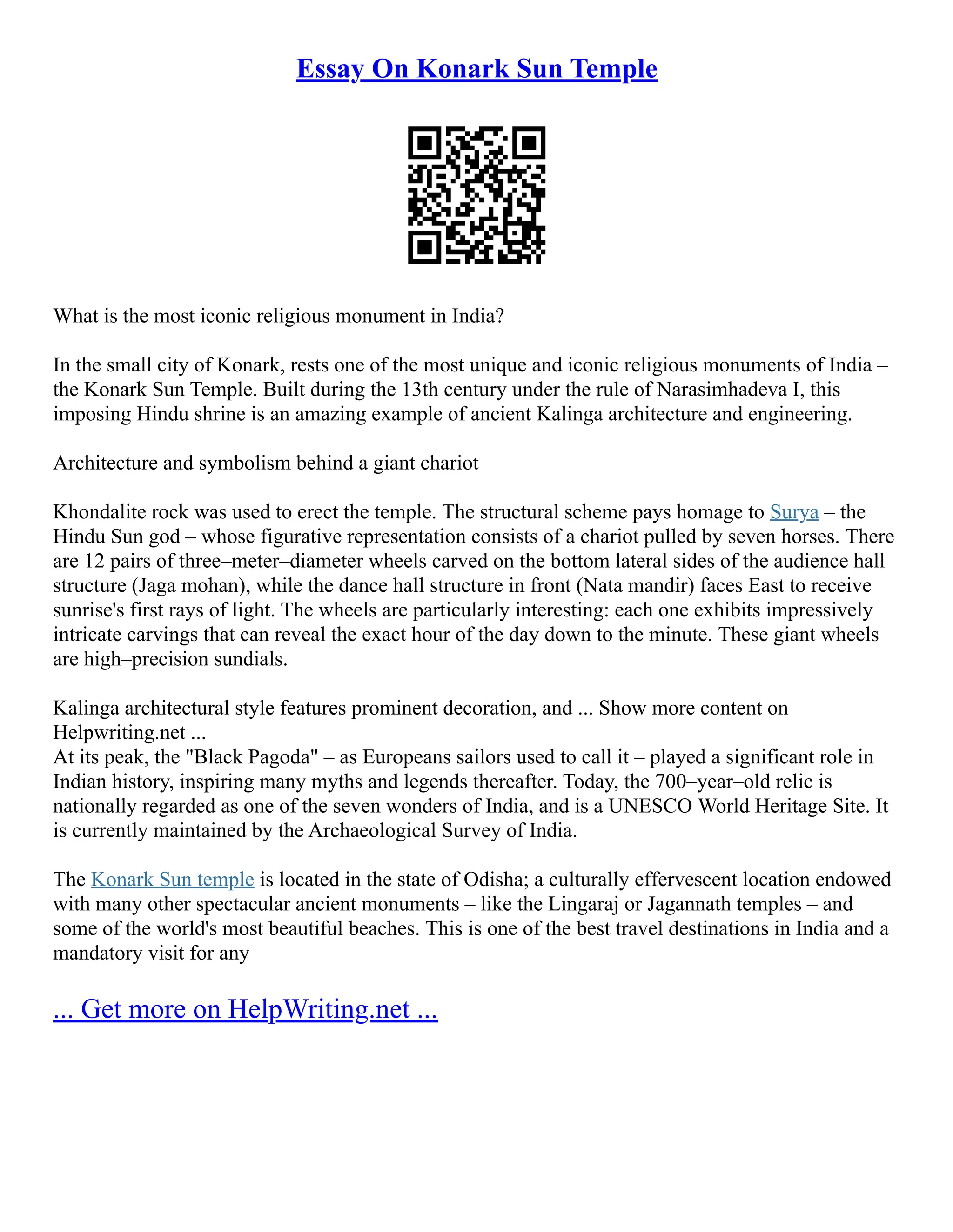 Essay On Konark Sun Temple | PDF