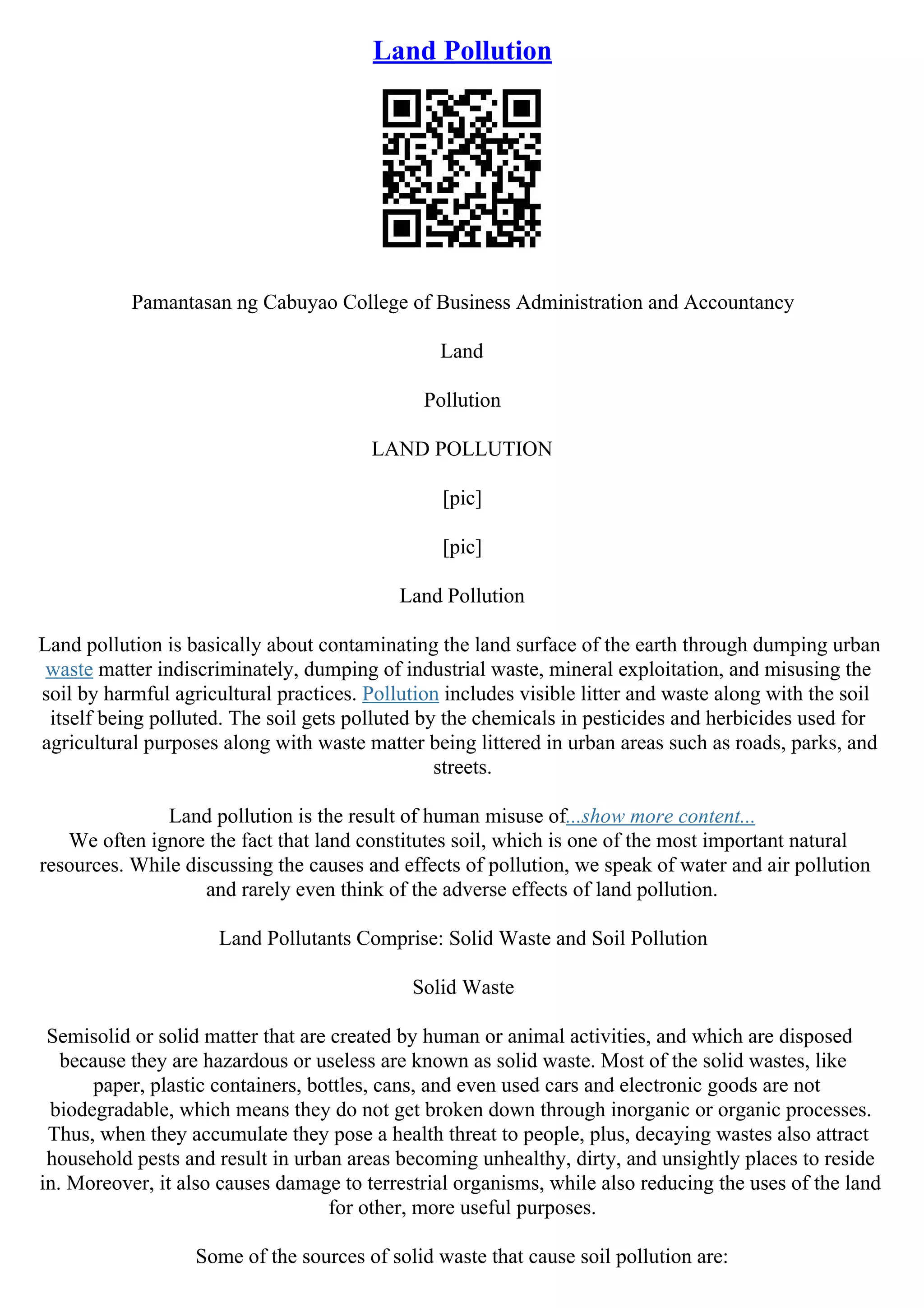 Essay On Land Pollution | PDF | Indoor Environmental Quality | Home ...