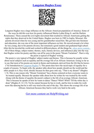 Essay On Langston Hughes | PDF | Poetry | Books and Literature