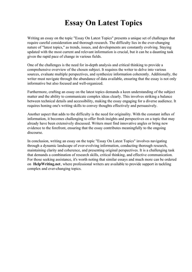 Essay On Latest Topics. Northeastern Junior College | PDF | Homework ...