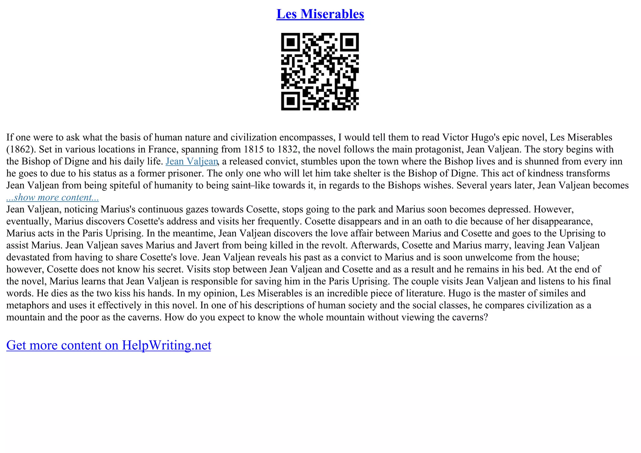 Essay On Les Miserables | PDF