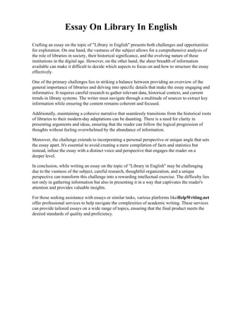 Essay On Library In English.pdf | Homework and Study | Education