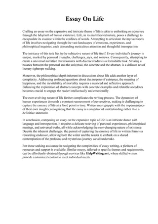 Essay On Life. Minnesota State University-Mankato | PDF