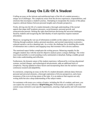 Essay On Life Of A Student. 014 Essay Example Sample For High School ...