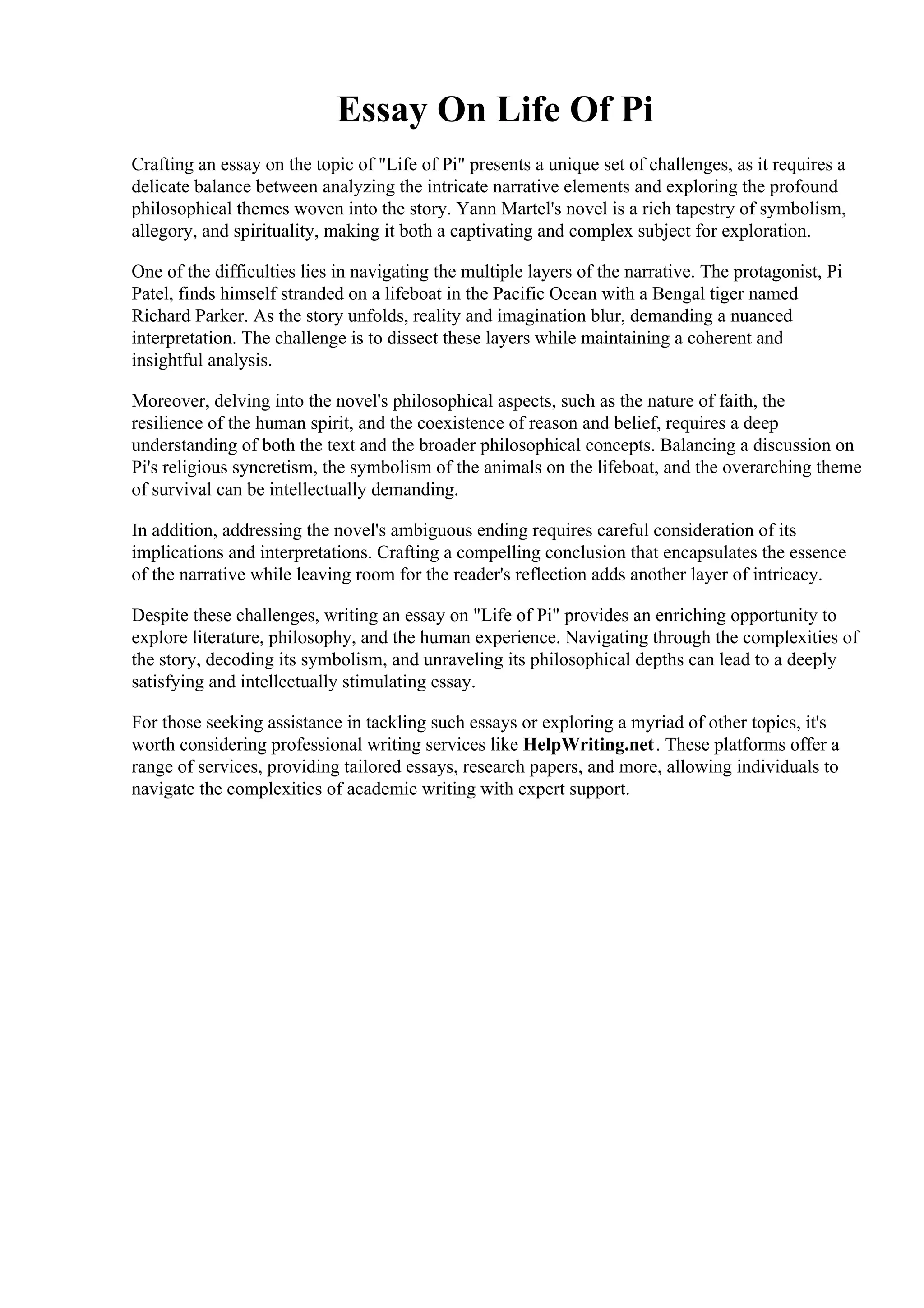 Essay On Life Of Pi | PDF