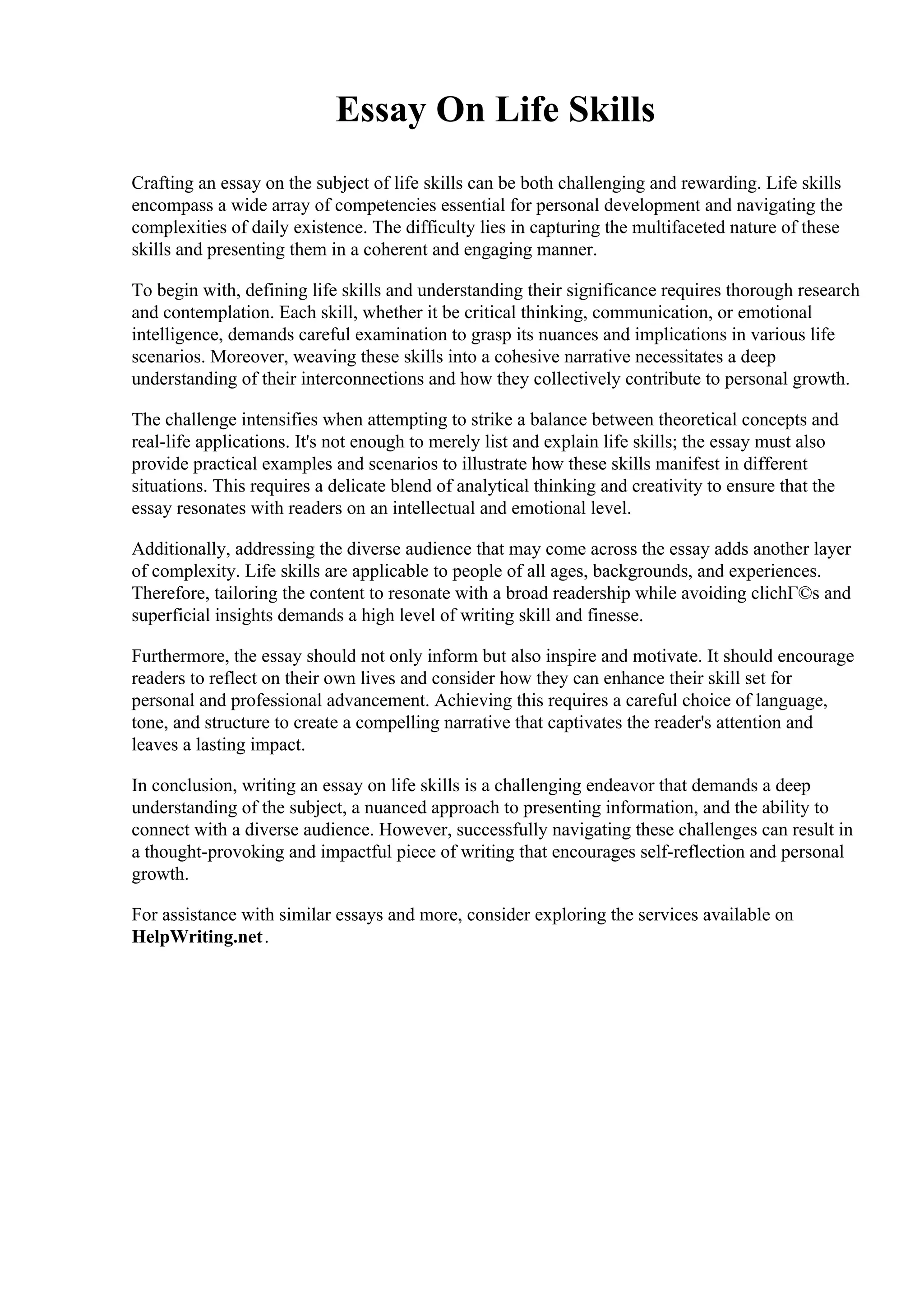 Essay On Life Skills. San Diego Miramar College | PDF