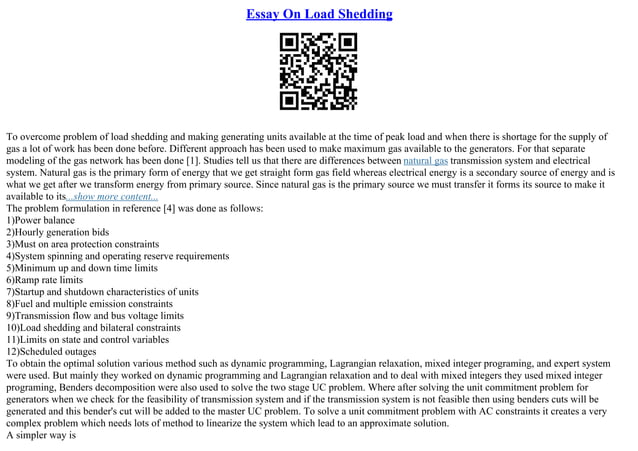 Essay On Load Shedding | PDF | Power and Energy Industry | Industries