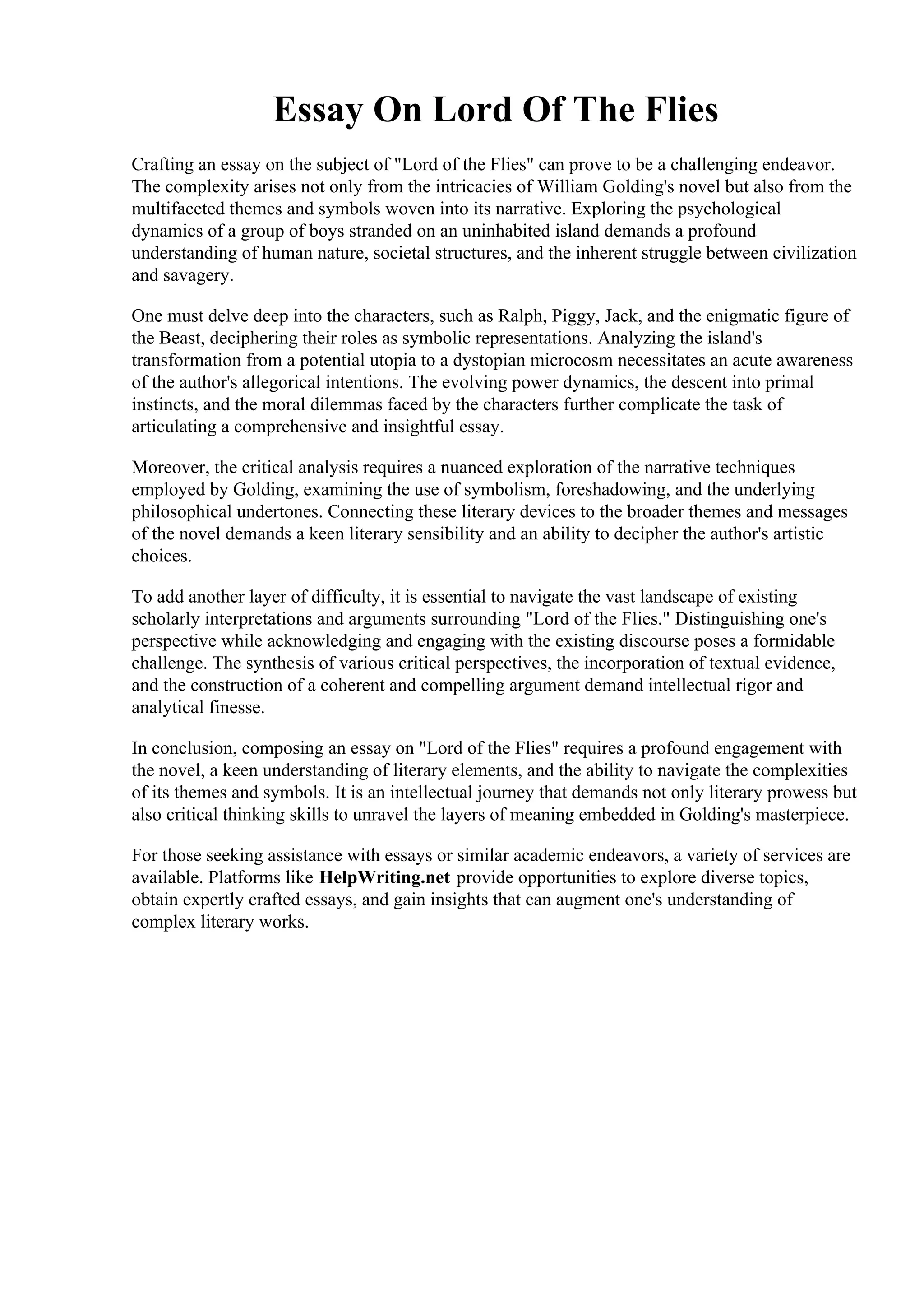 Essay On Lord Of The Flies | PDF