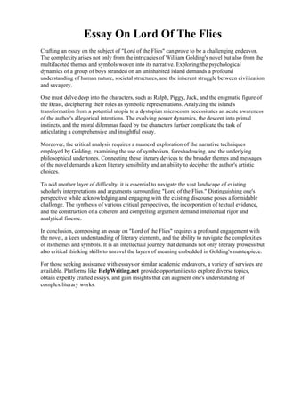 Essay On Lord Of The Flies | PDF