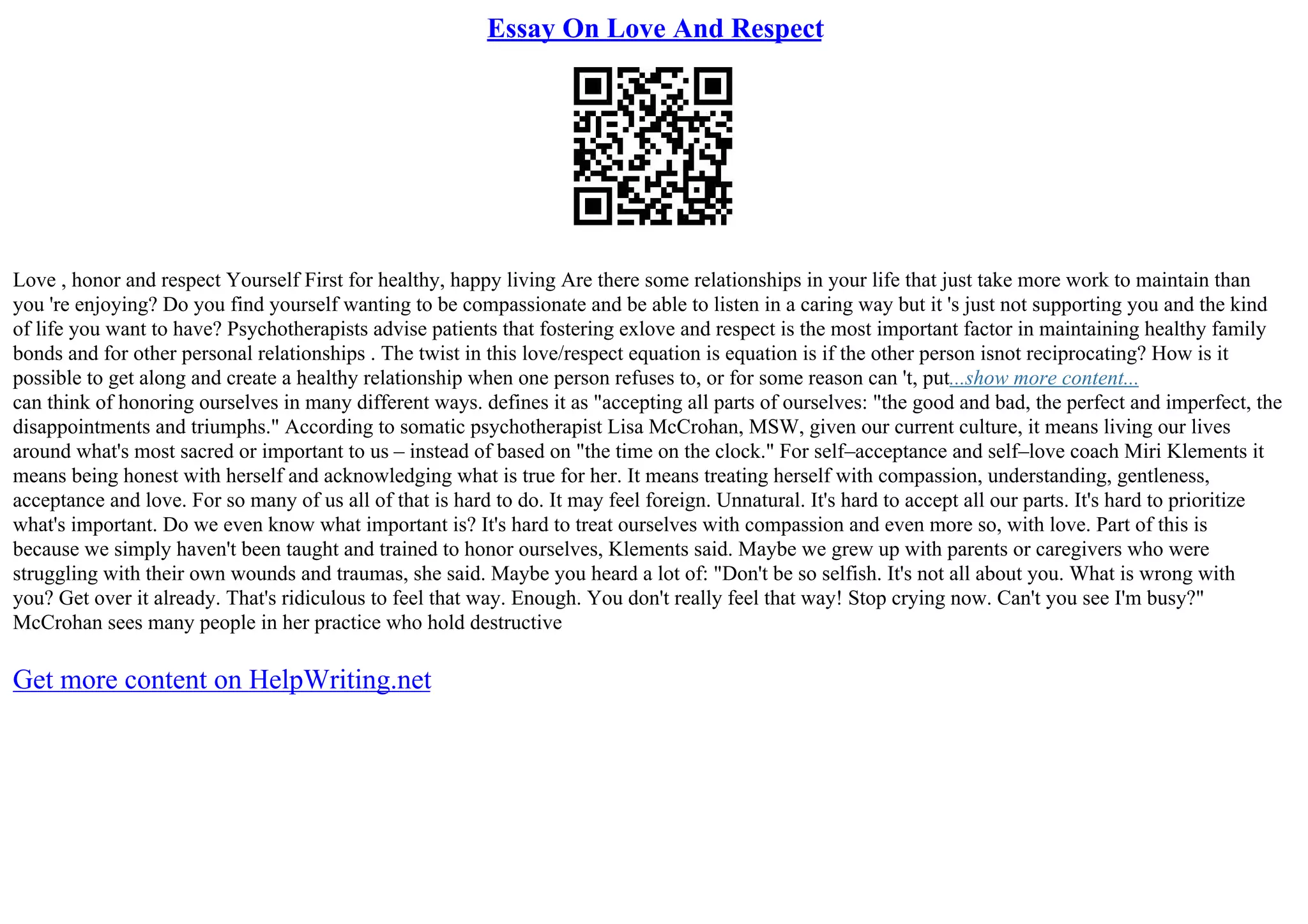 Essay On Love And Respect | PDF