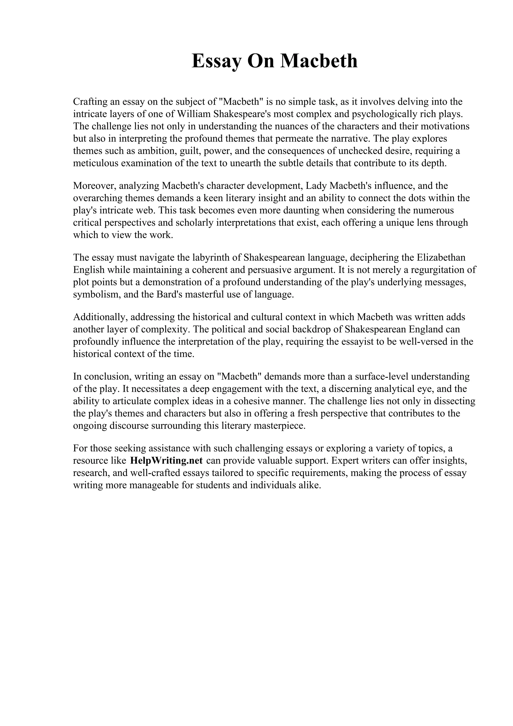 Essay On Macbeth | PDF