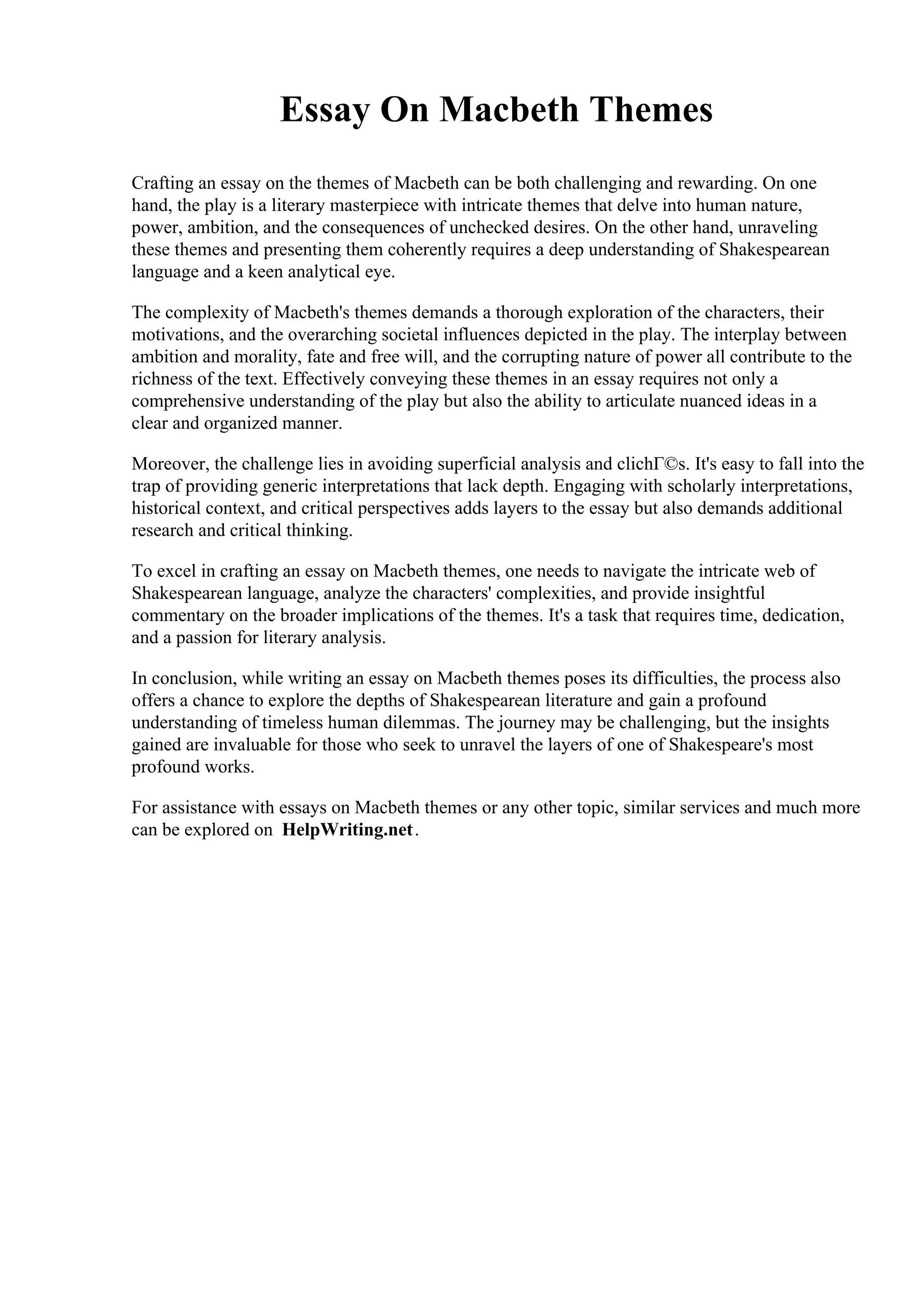 Essay On Macbeth Themes. Ranken Technical College | PDF