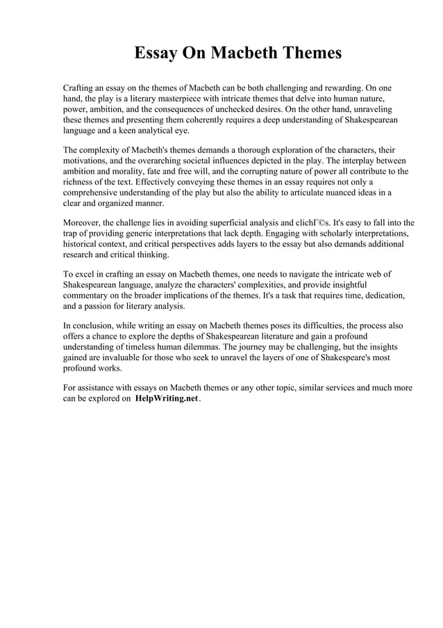 Essay On Macbeth Themes. Ranken Technical College | PDF