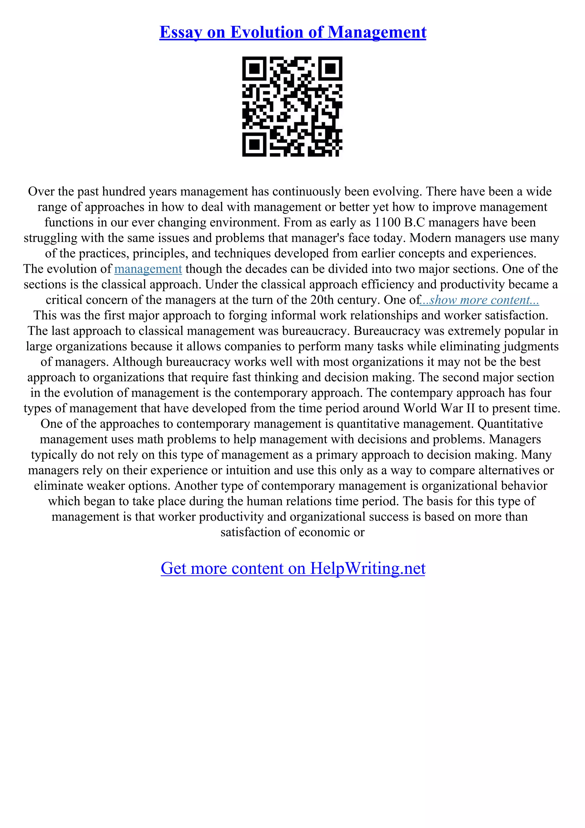 Essay On Management | PDF