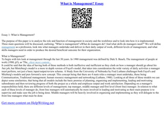 Essay On Management | PDF