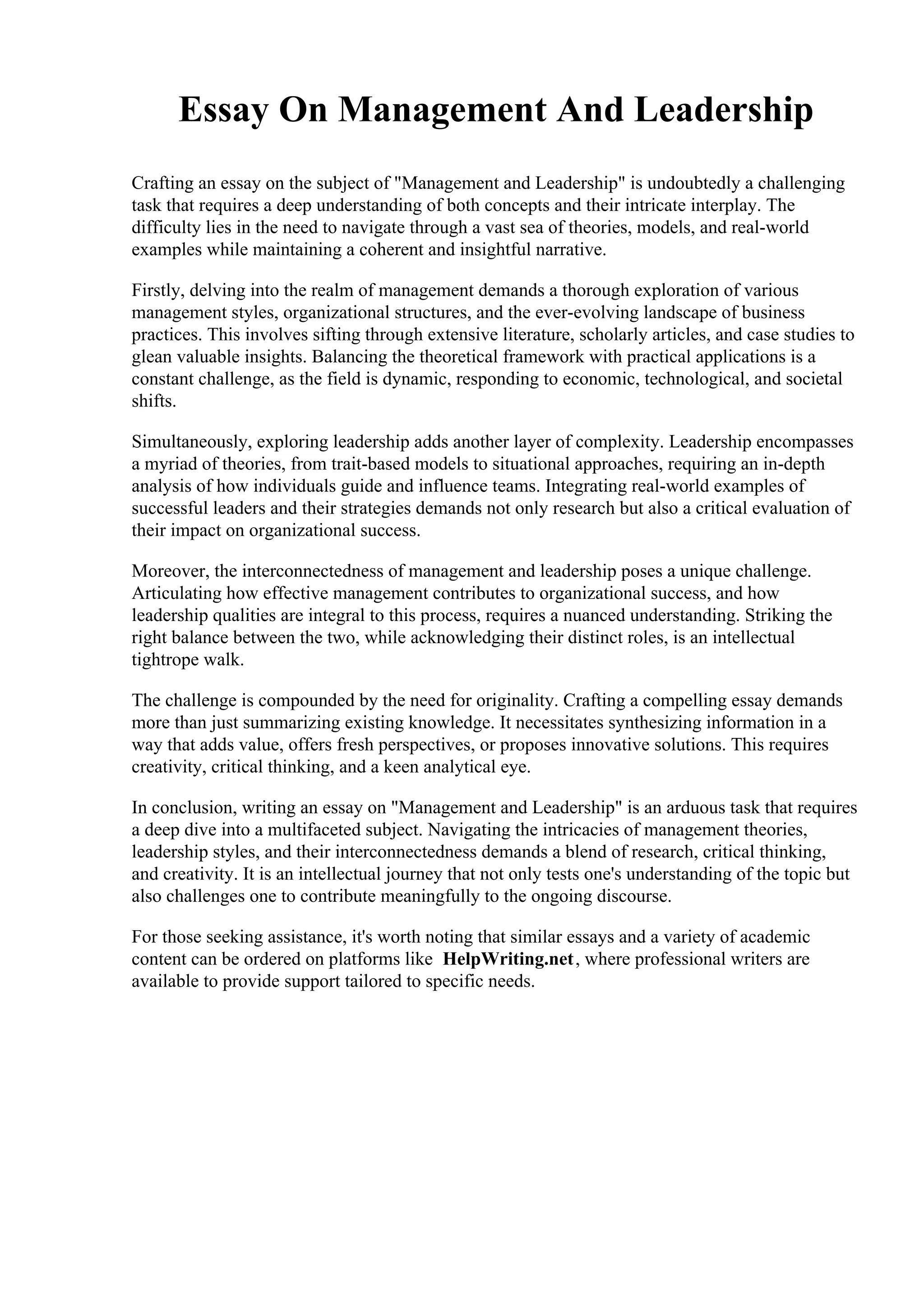 Essay On Management And Leadership.pdf