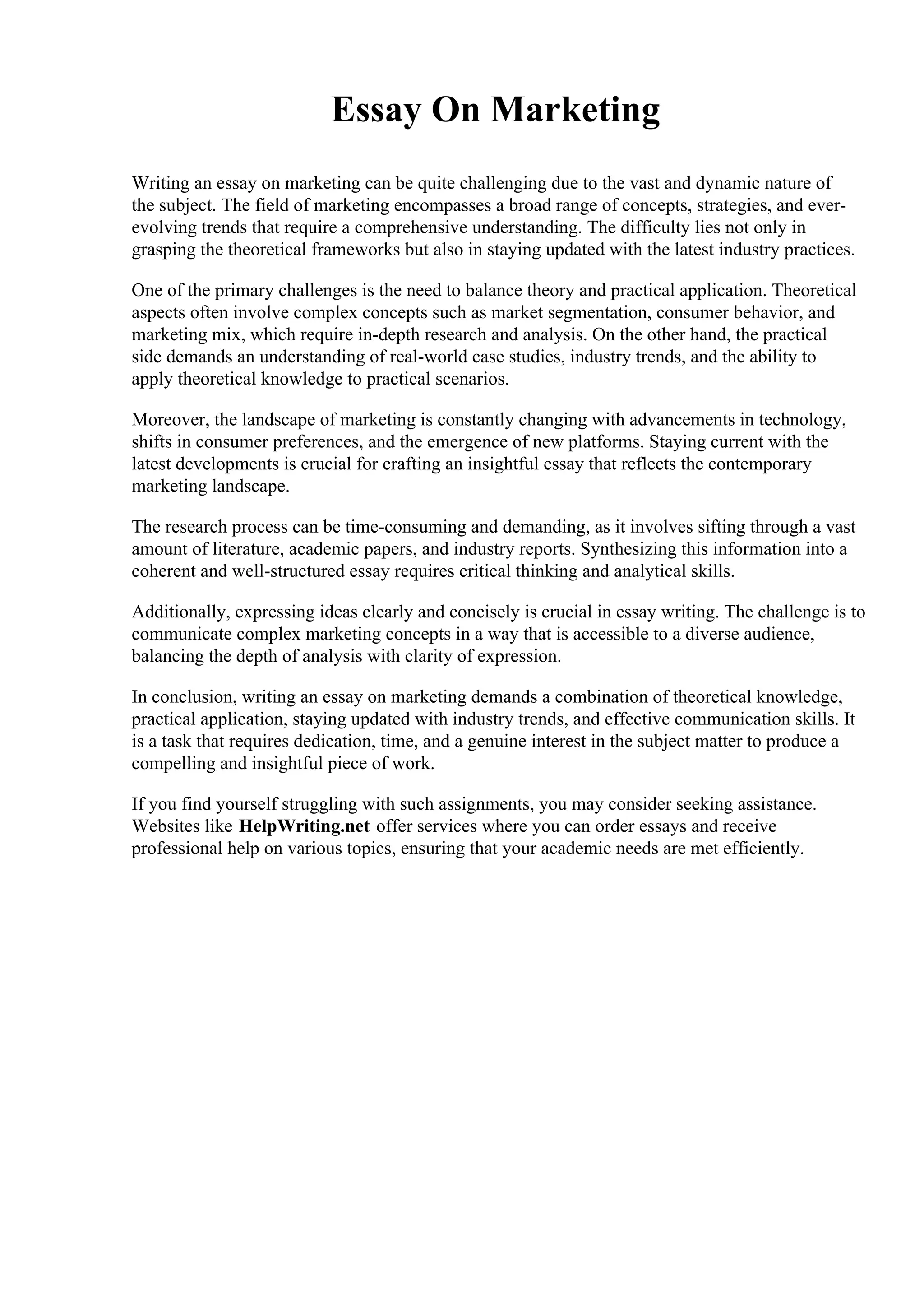 Essay On Marketing.pdf | Marketing and Advertising | Business