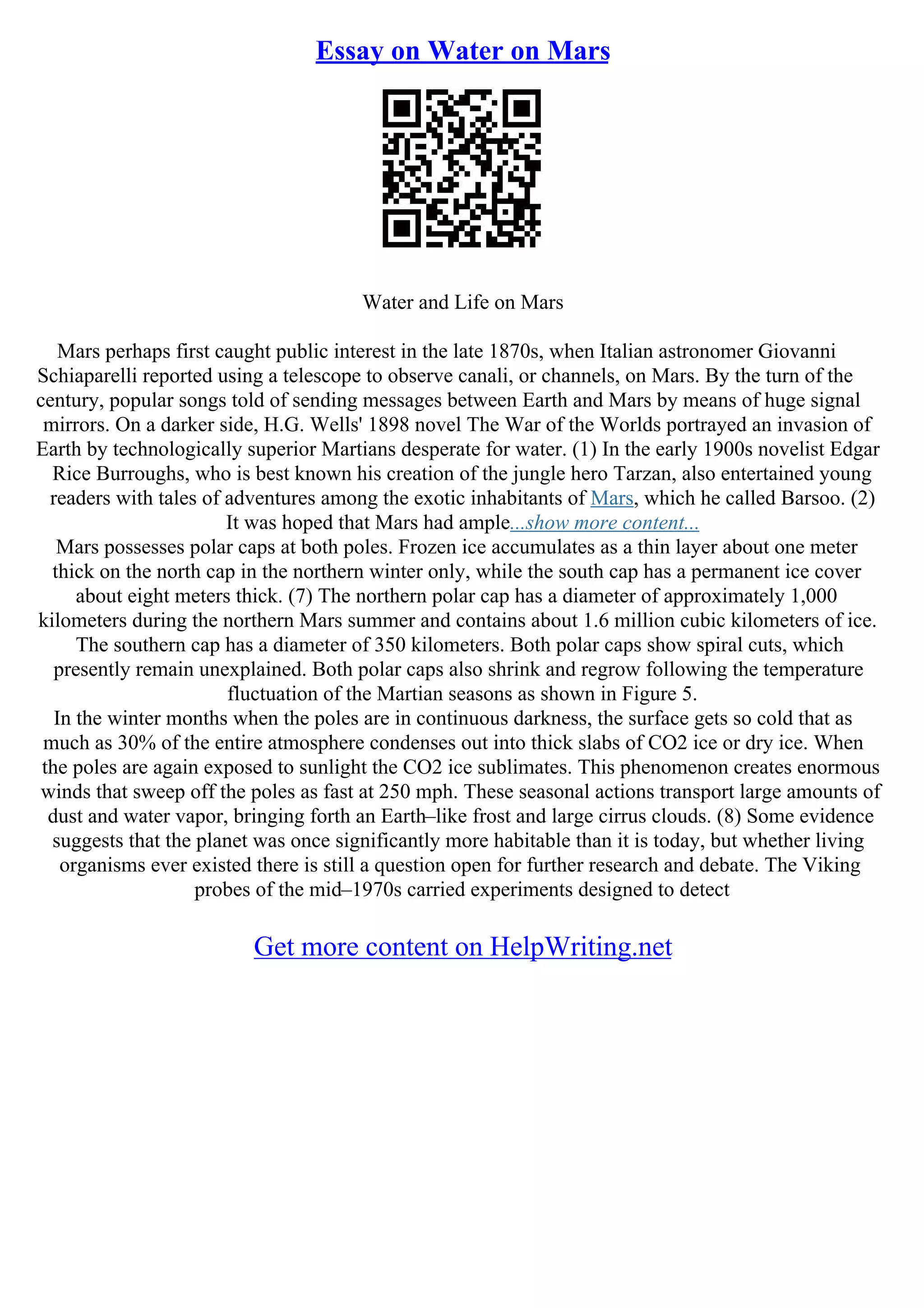 Essay On Mars Planet | PDF
