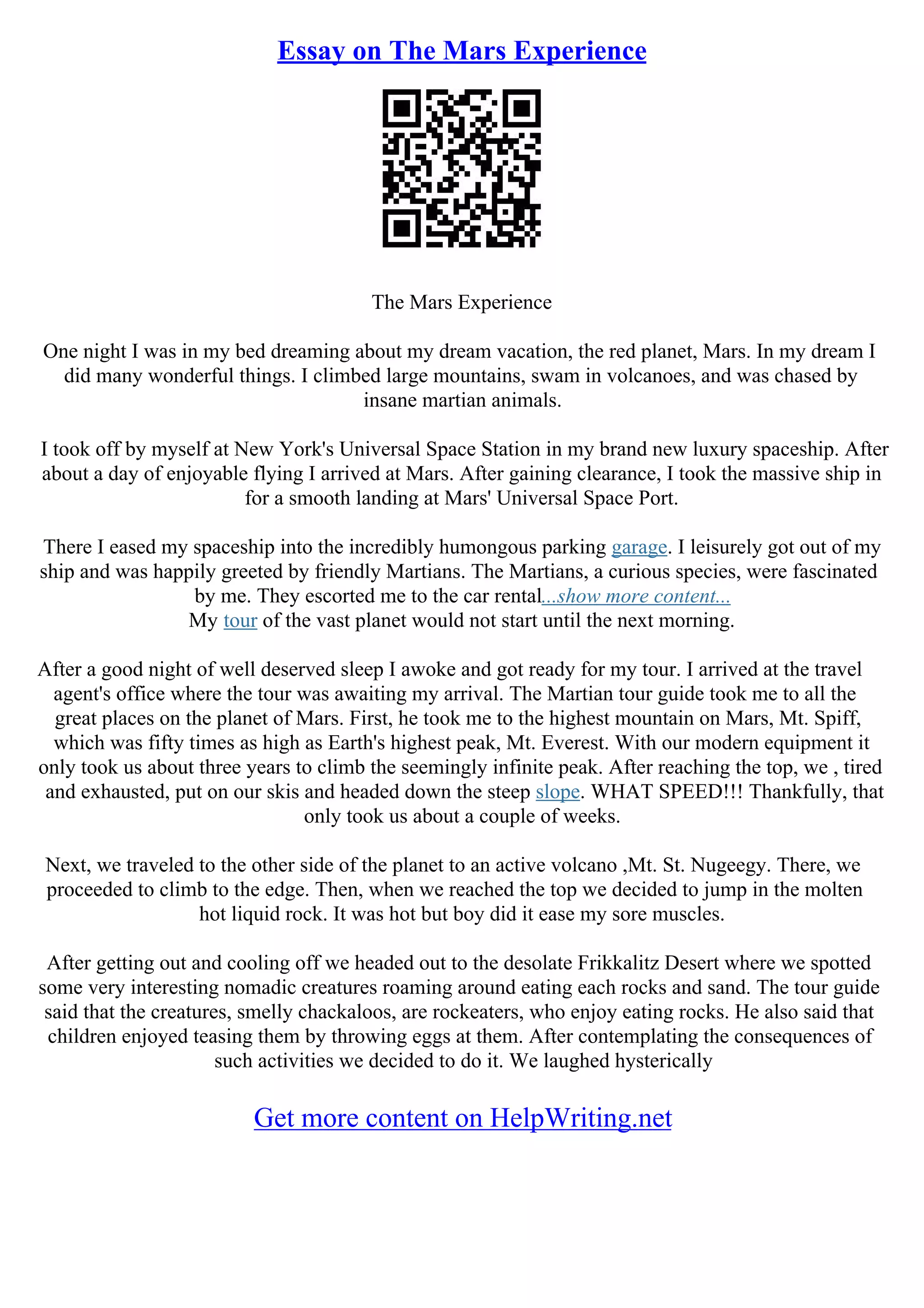 Essay On Mars Planet | PDF