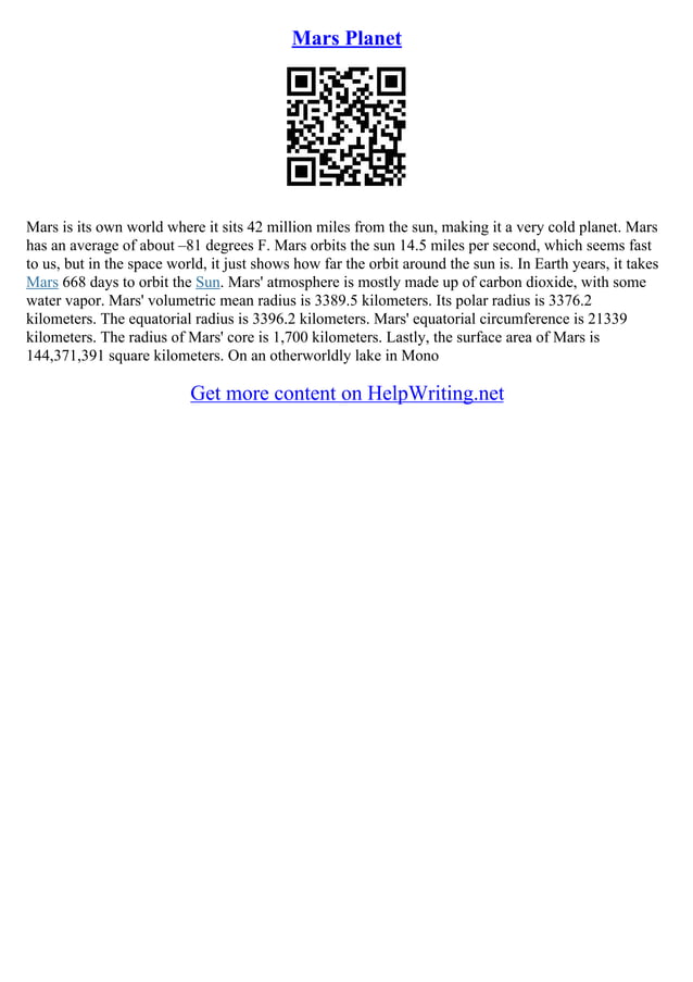 Essay On Mars Planet | PDF