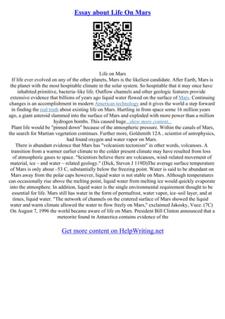 Essay On Mars Planet | PDF