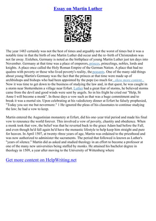 Essay On Martin Luther | PDF