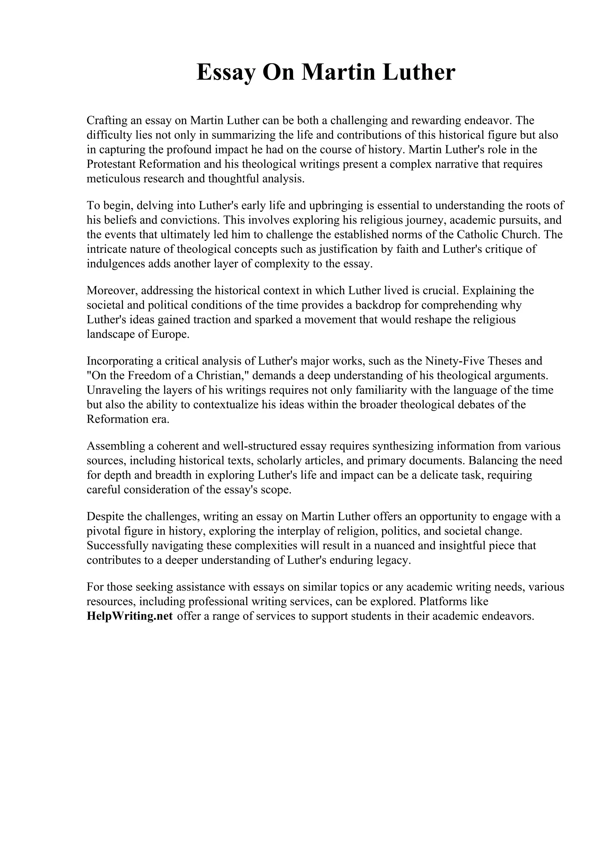 Essay On Martin Luther | PDF