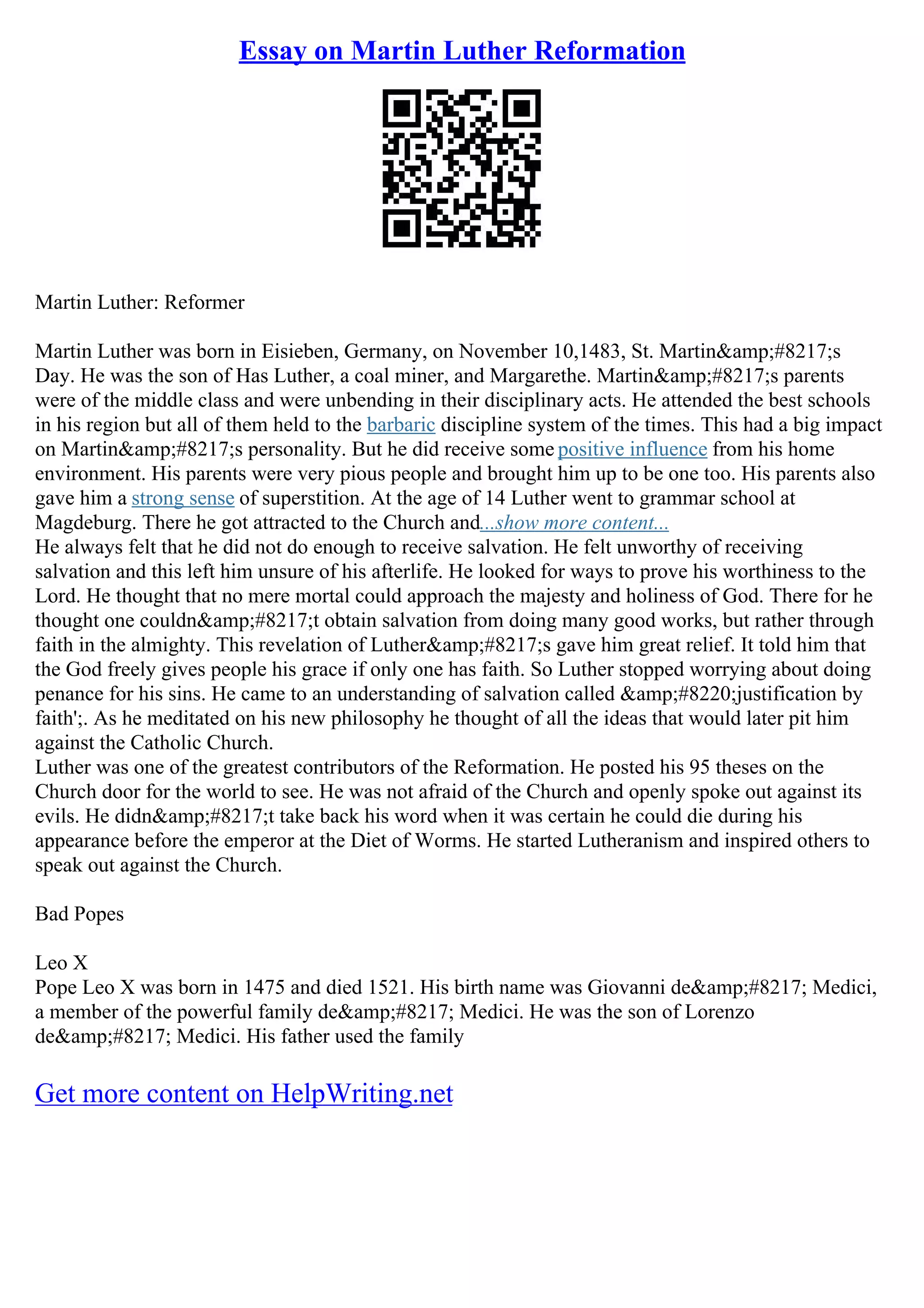 Essay On Martin Luther Reformation | PDF