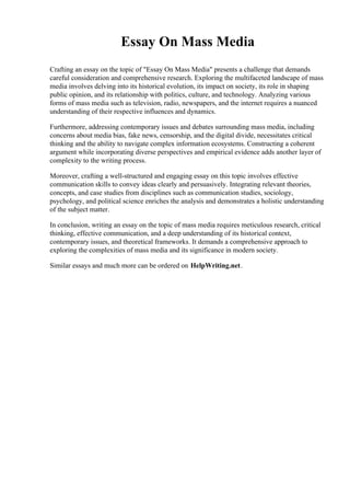Essay On Mass Media. Minneapolis Community and Technical College | PDF
