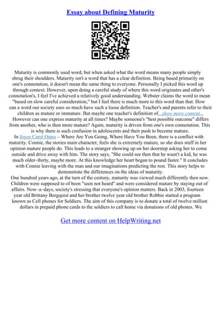 Essay On Maturity | PDF