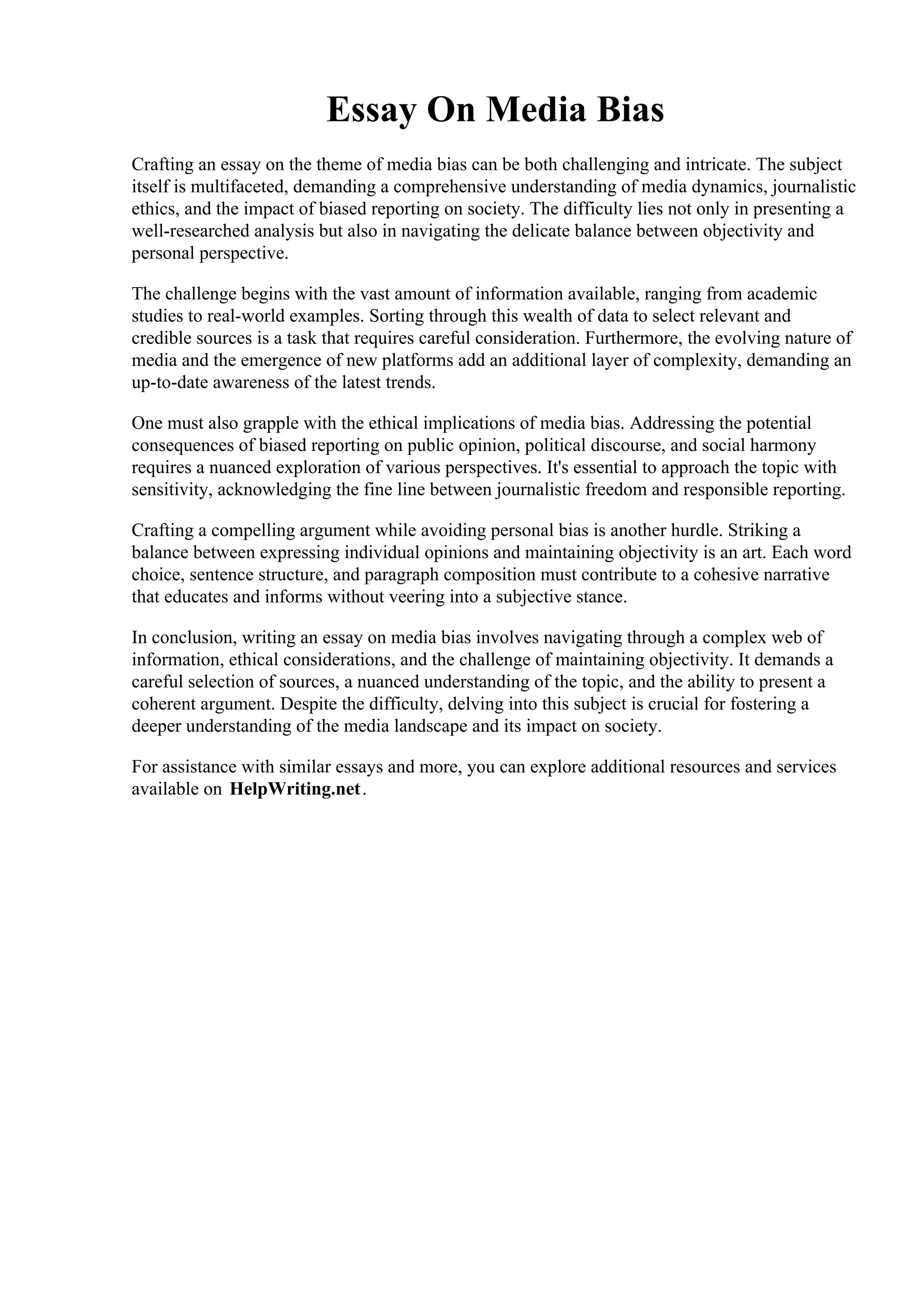 Essay On Media Bias | PDF | Crime & Harmful Acts to Individuals ...