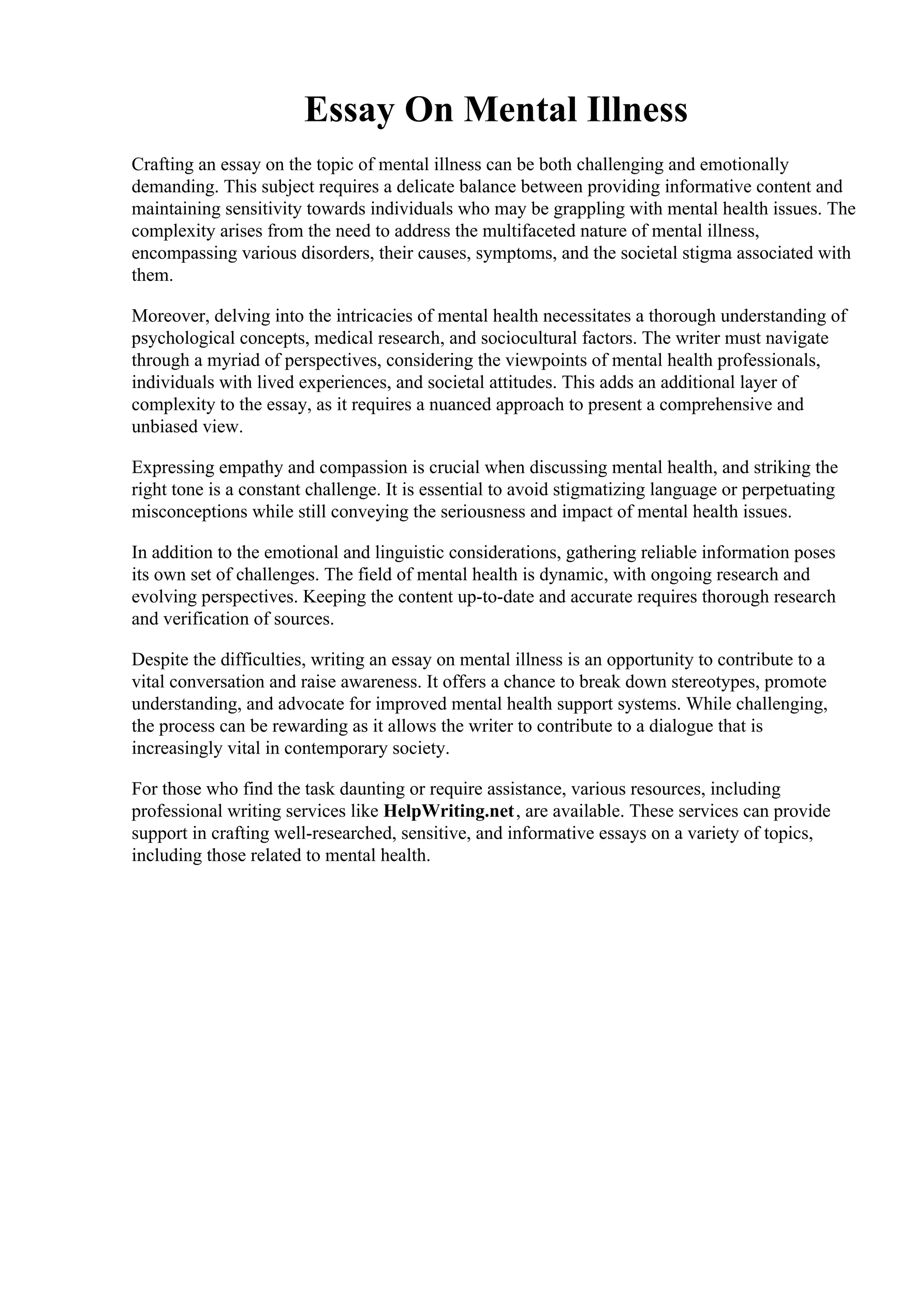 Essay On Mental Illness | PDF