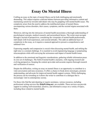 Essay On Mental Illness | PDF
